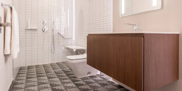 White and Graphite Tiled Bathroom - Architessa
