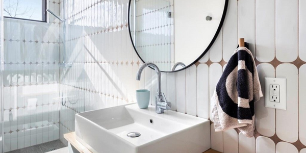 Pill-Shaped Deco Tile Bathroom Design - Architessa